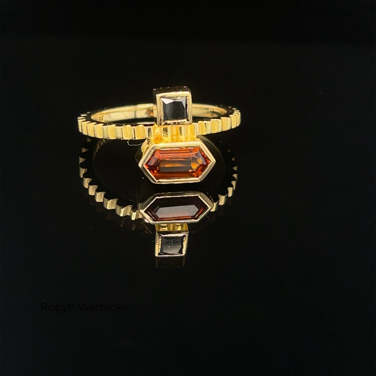 Black Diamond and Spessartite Garnet Ring. – Small Space Jewellery